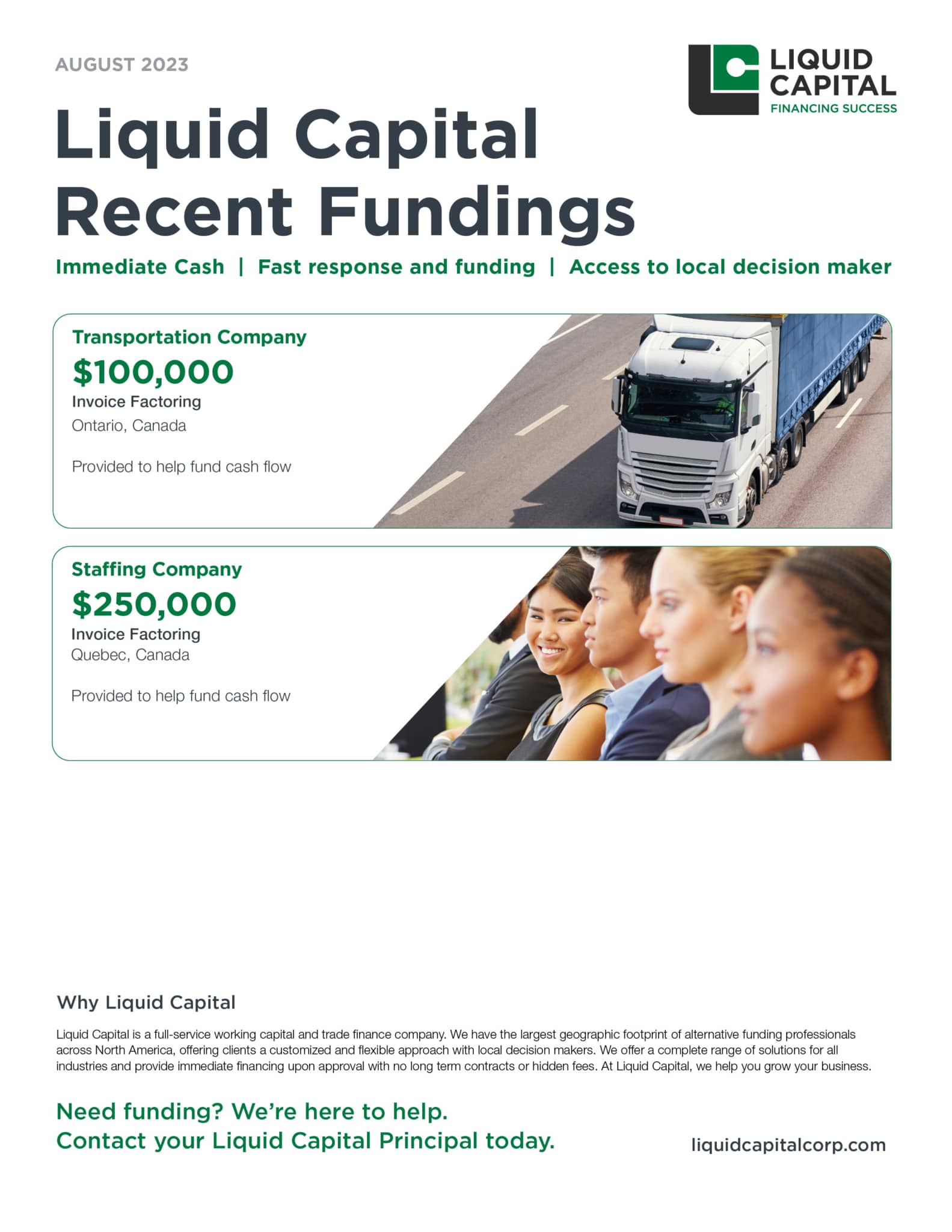 Recent Business Fundings - Liquid Capital - US and Canada