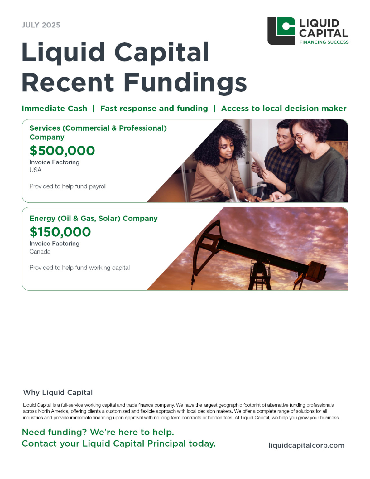 Recent Business Fundings - Liquid Capital - US and Canada